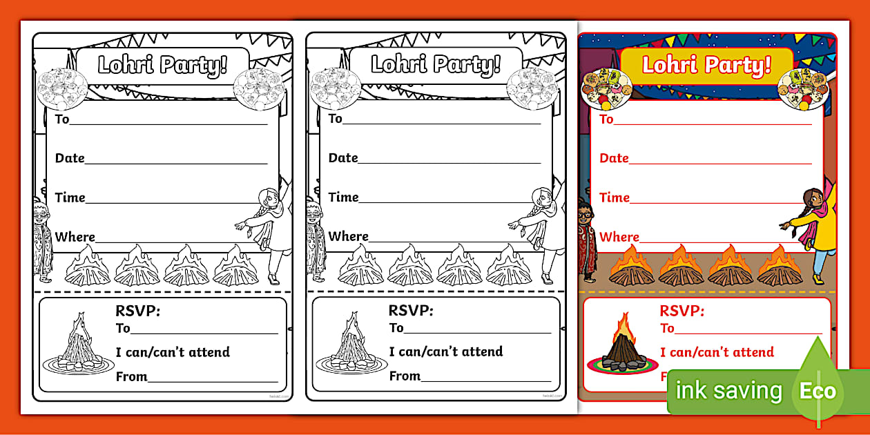 A printable black and white Lohri Invitation template.