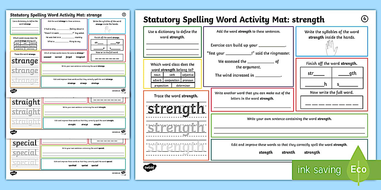 Year 3 and 4 Statutory Spelling Words Activity Mat Pack 19