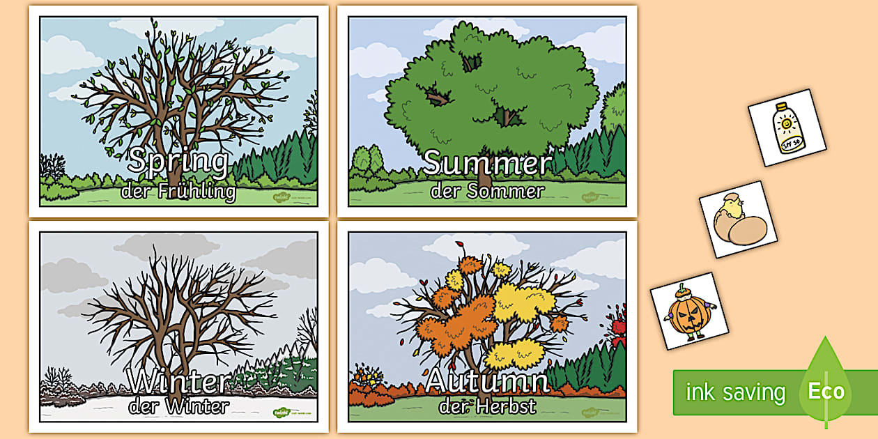 Seasons Sorting Activity English/German - EAL, German, Seasons Sorting
