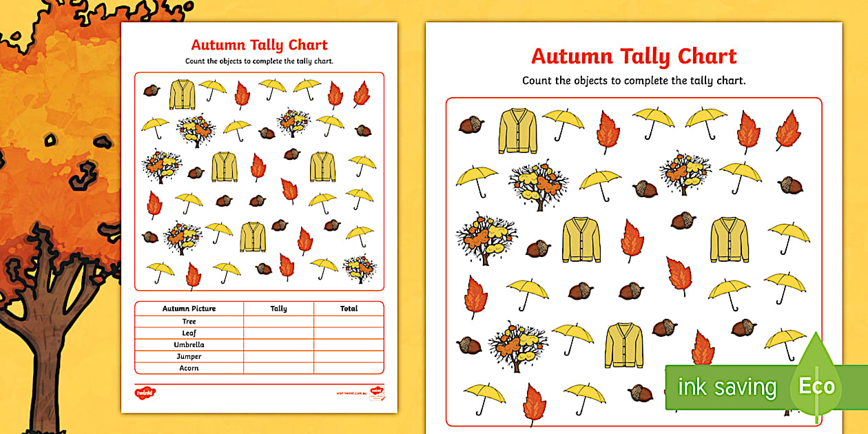 Editable Autumn-Themed Tally and Count Worksheet - Twinkl