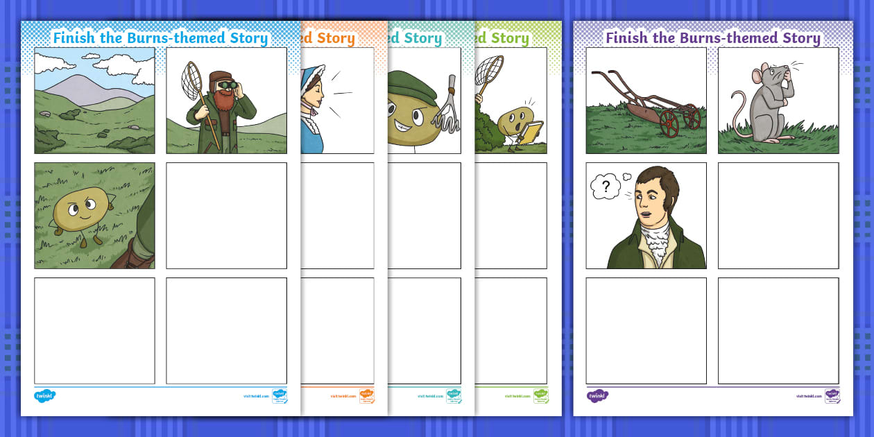 Finish the Burns-themed Story Cartoon Activity Sheet