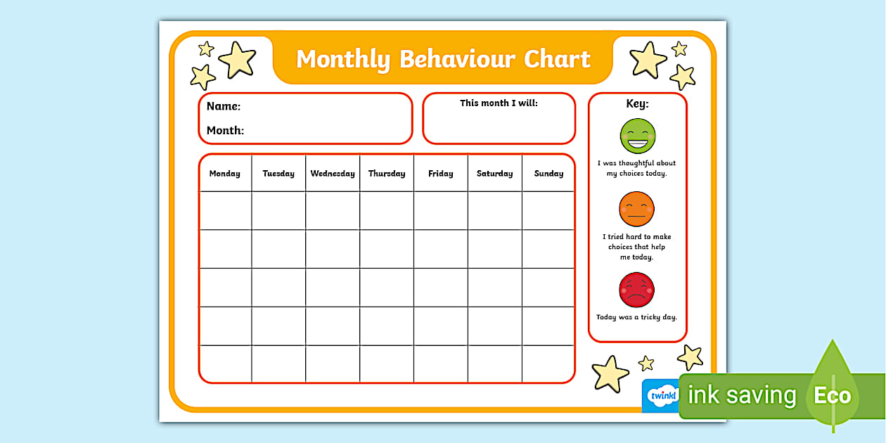 Monthly Reward Chart | Easy to Print | Twinkl (teacher made)