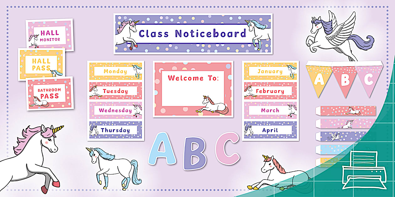 Unicorn Theme Classroom Organisation Decor - Twinkl