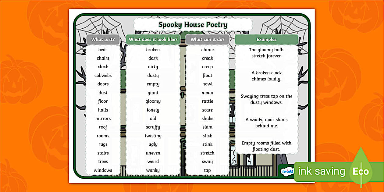 Spooky House Poetry Word Mat - Year 2 English (teacher made)