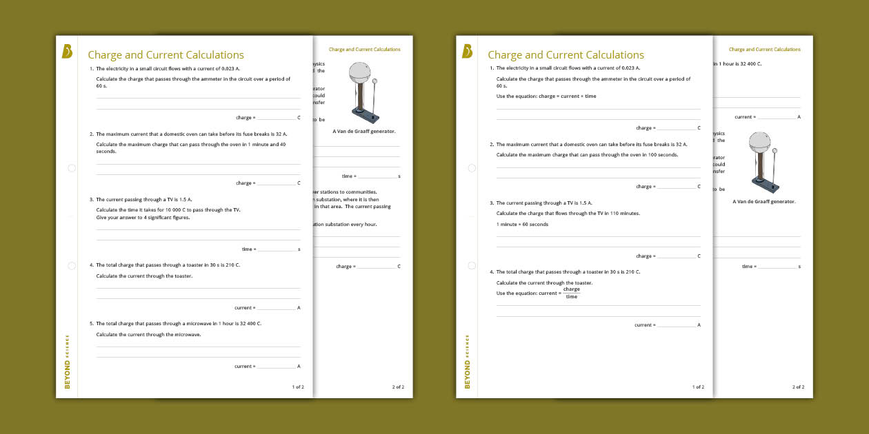 Charge and Current Calculations Beyond Science - Twinkl