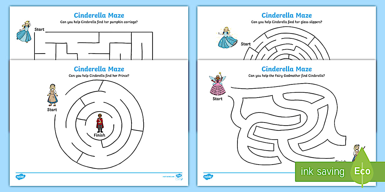 Cinderella Differentiated Maze Worksheet / Worksheet Pack