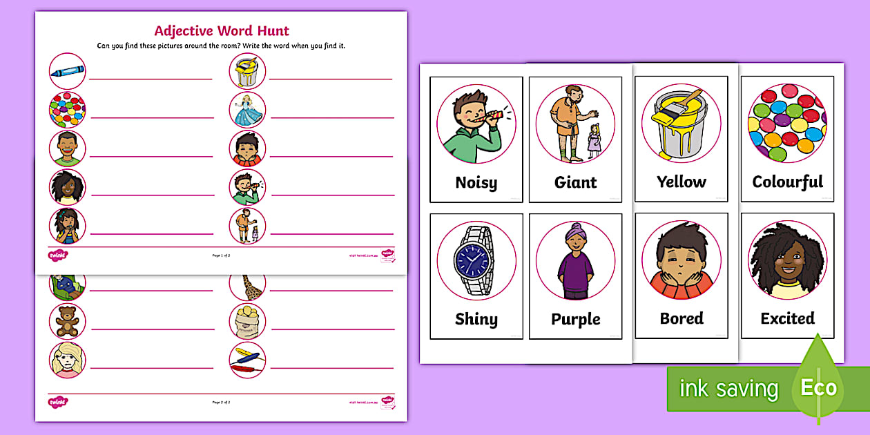 Editable Write the Room - Adjectives Worksheets - Twinkl