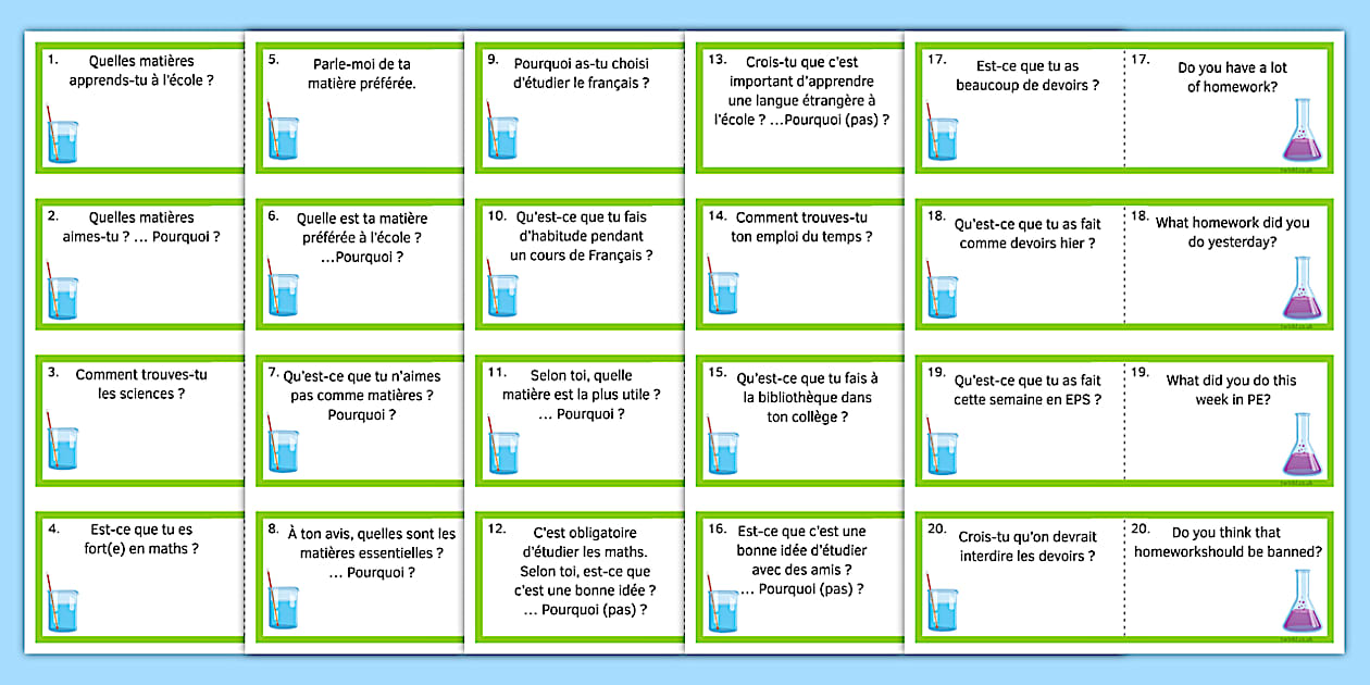 My Studies Question Cards French (l'enseignant a fait)