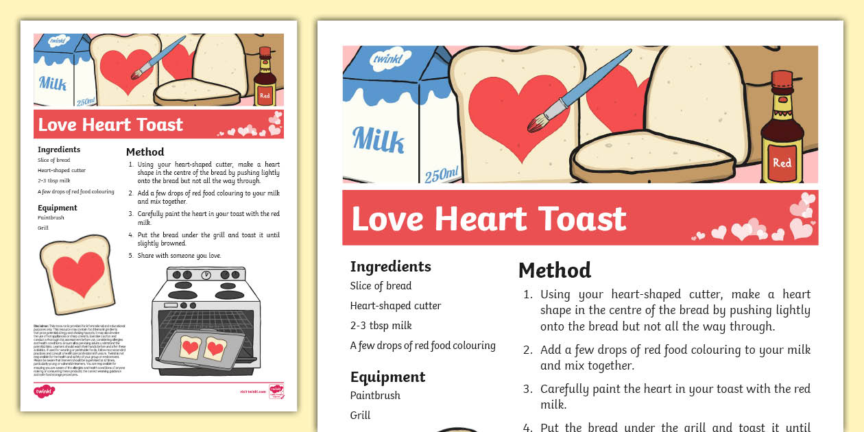 Love Heart Toast Recipe (teacher made) - Twinkl