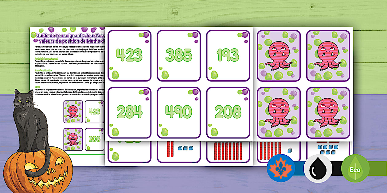 Monster Math Place Value Matching Game French (Teacher-Made)