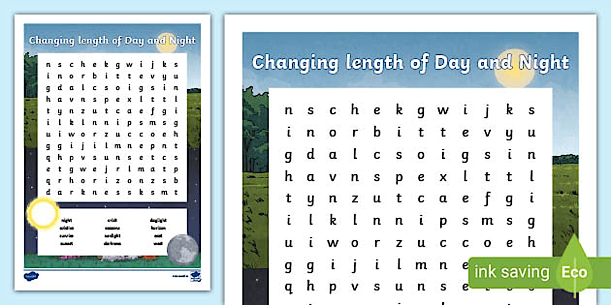 Changing Length of Day and Night Word Search (teacher made)