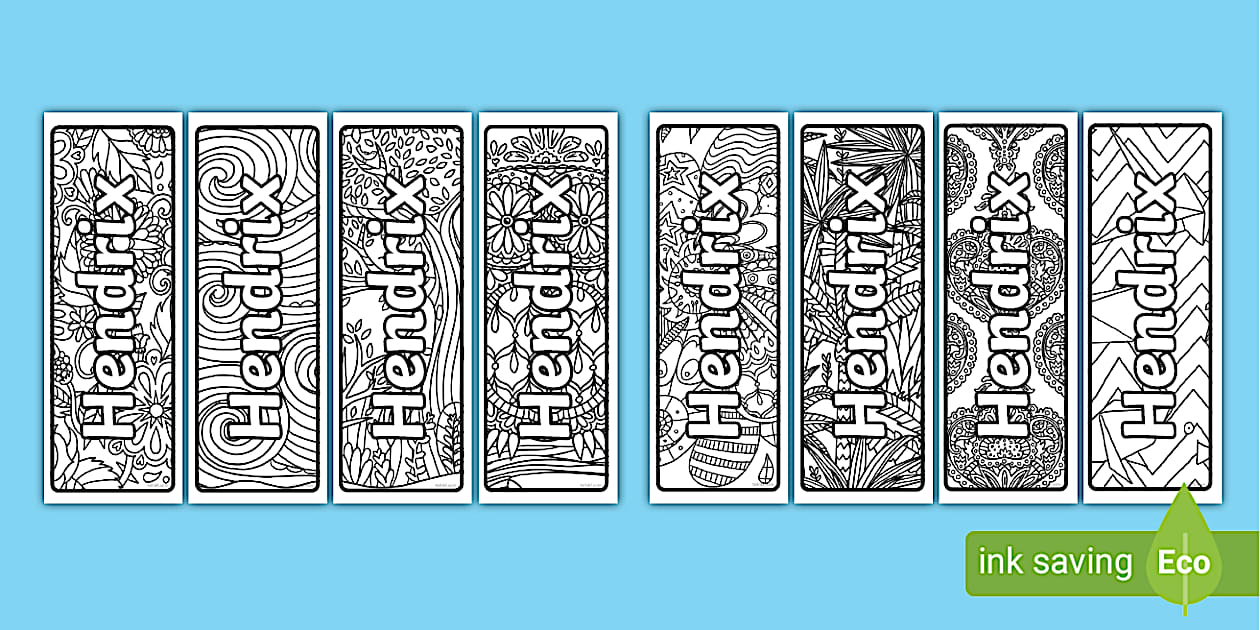 Hendrix Mindfulness Name Colouring Bookmarks (teacher made)