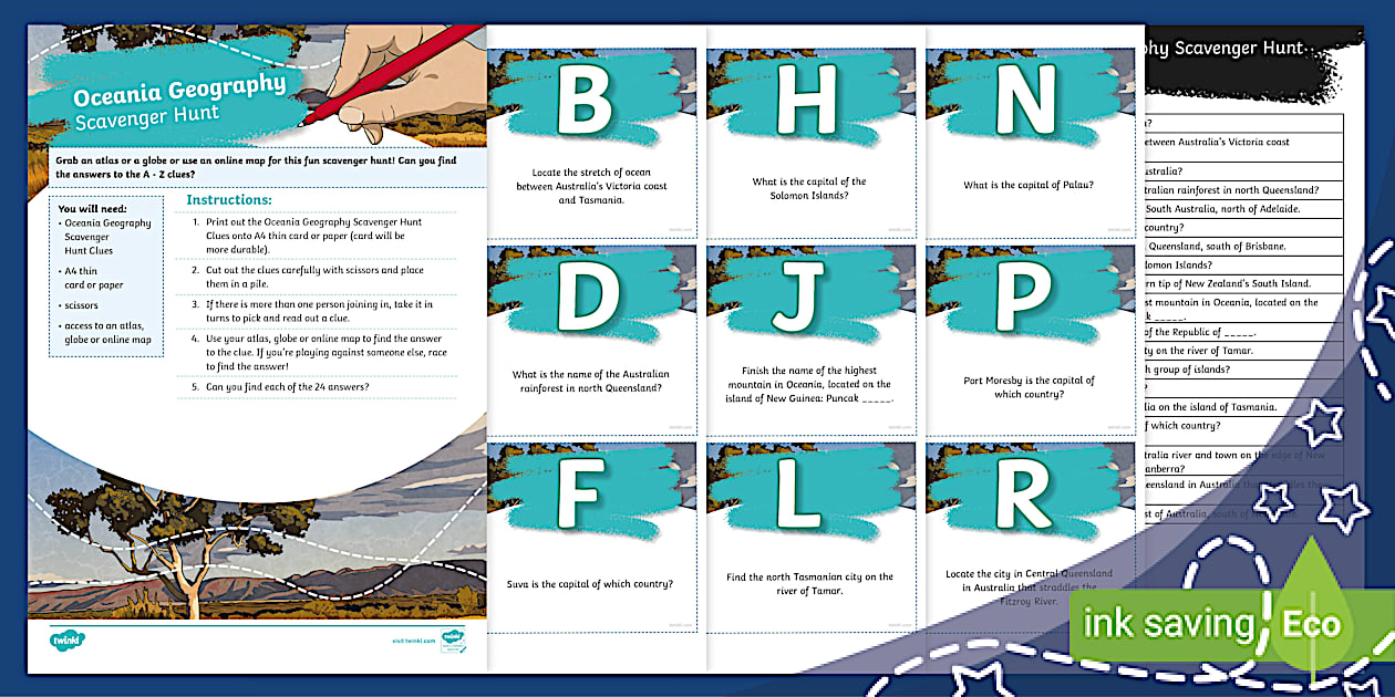 Oceania Geography Scavenger Hunt (Ages 7 - 11) - Twinkl