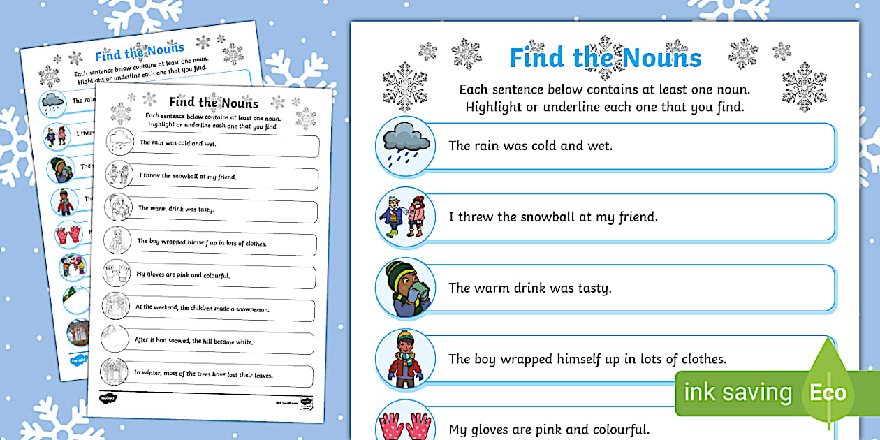 Winter Find the Nouns Worksheet - Twinkl Winter Find the Nouns Worksheet - Twinkl