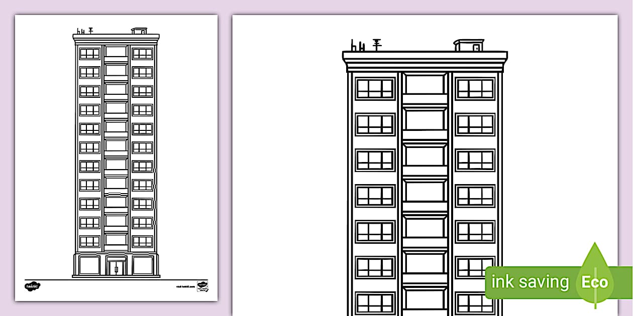 High Rise Building Colouring Picture (Teacher-Made) - Twinkl