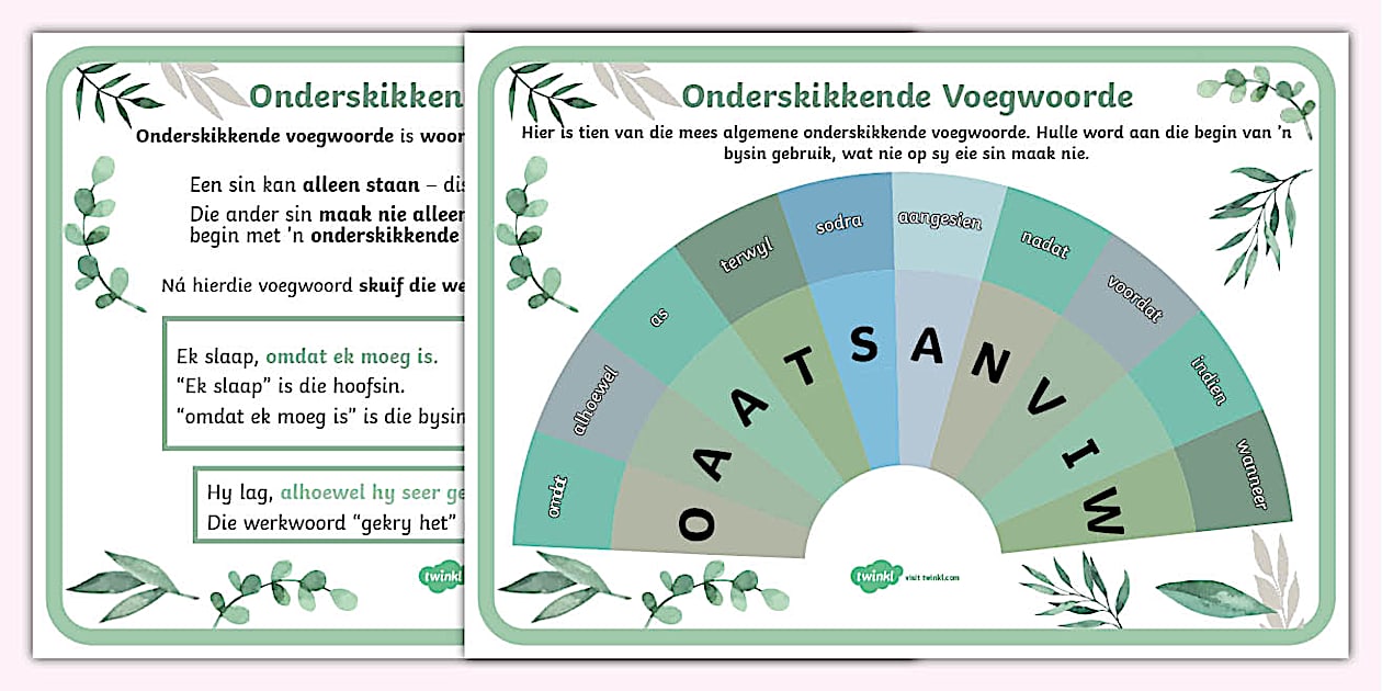 Botaniese Tema: Onderskikkende Voegwoorde Plakkaat - Twinkl