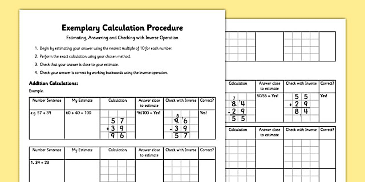 Editable Year 3 Exemplary Calculation Procedure - Twinkl