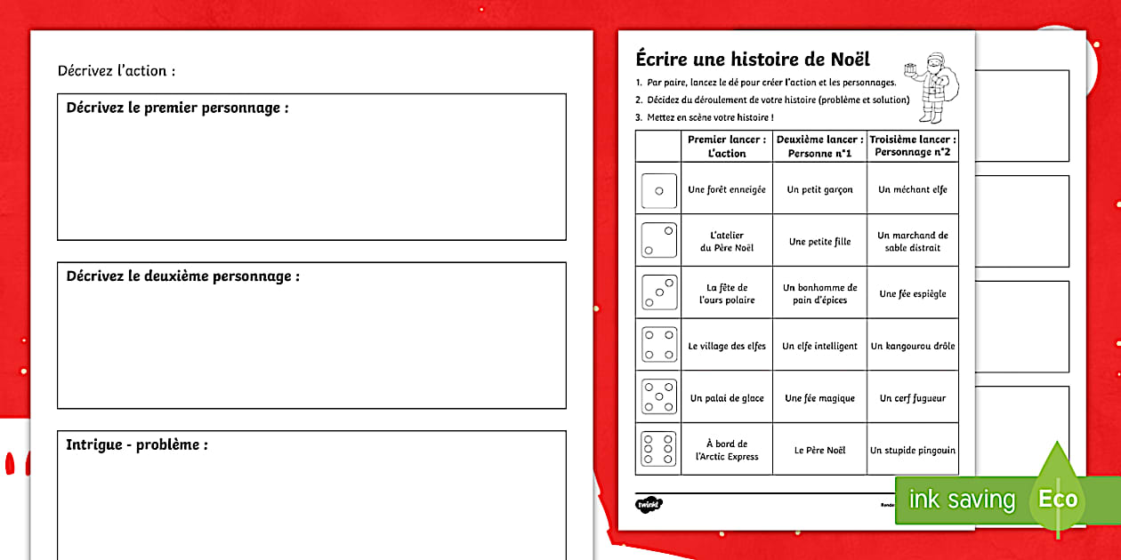 Feuille d'activités : écrire une histoire de Noël