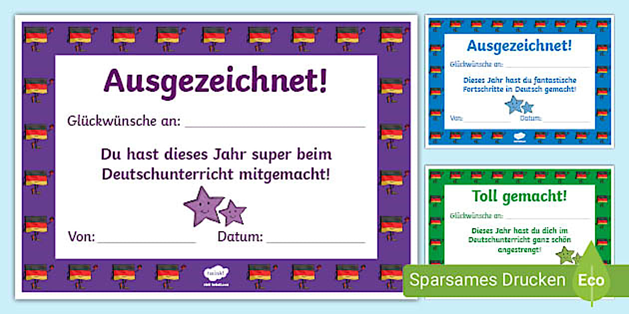 Editable German Lessons End of Year Certificates - Twinkl