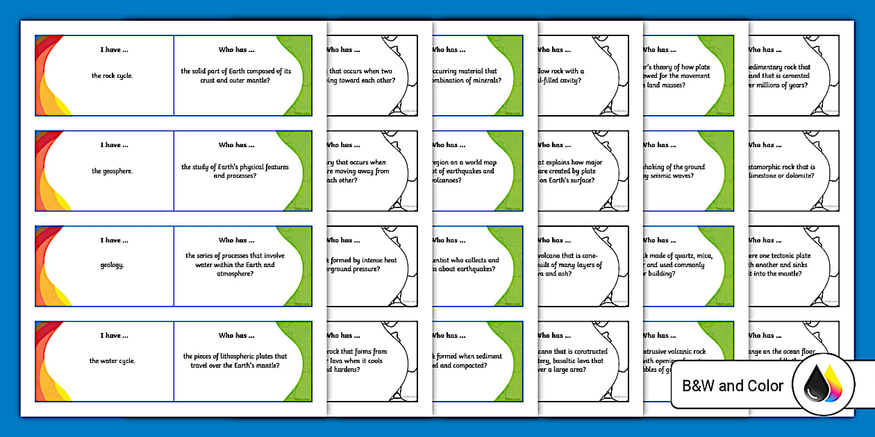 Sixth Grade I Have Who Has Game Geology Edition - Twinkl