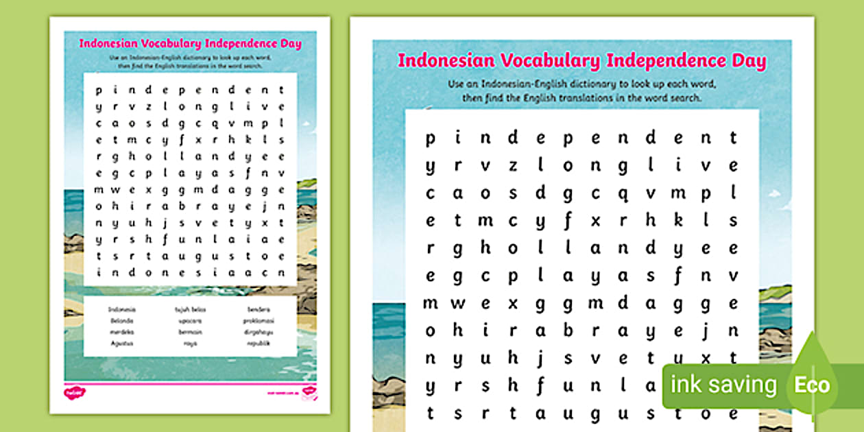 Indonesian Vocabulary Independence Day Word Search