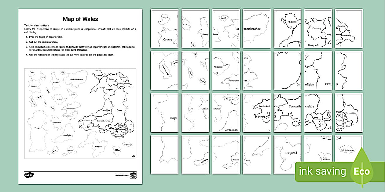 Cooperative Map of Wales Colouring Activity - Twinkl