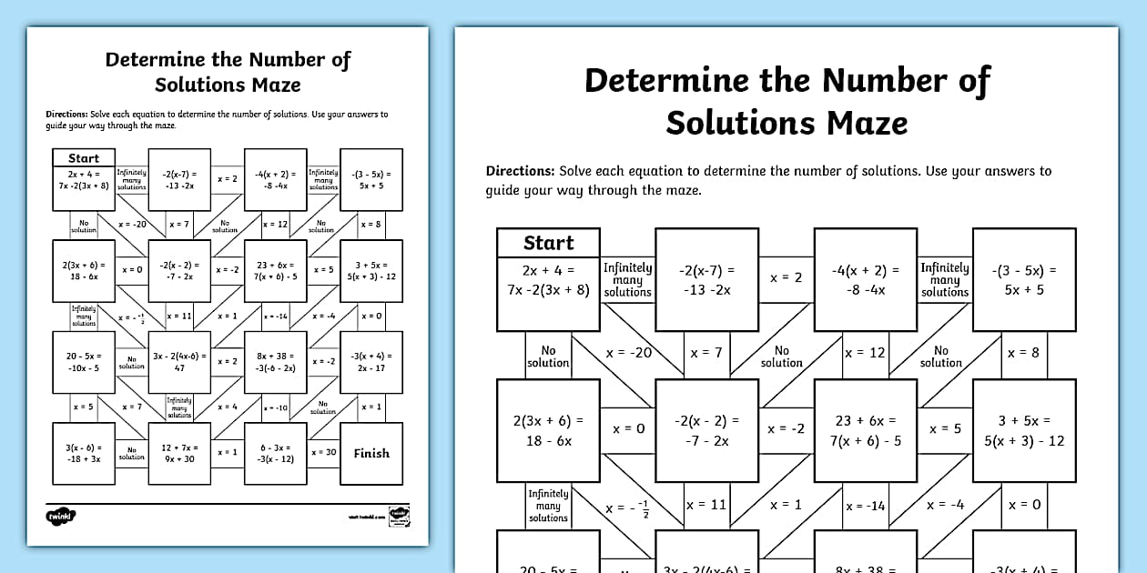 Eighth Grade Determine the Number of Solutions Maze Worksheet