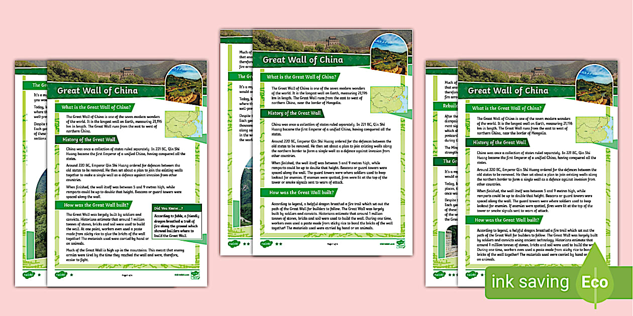 LKS2 The Great Wall of China Differentiated Reading Comprehension Activity