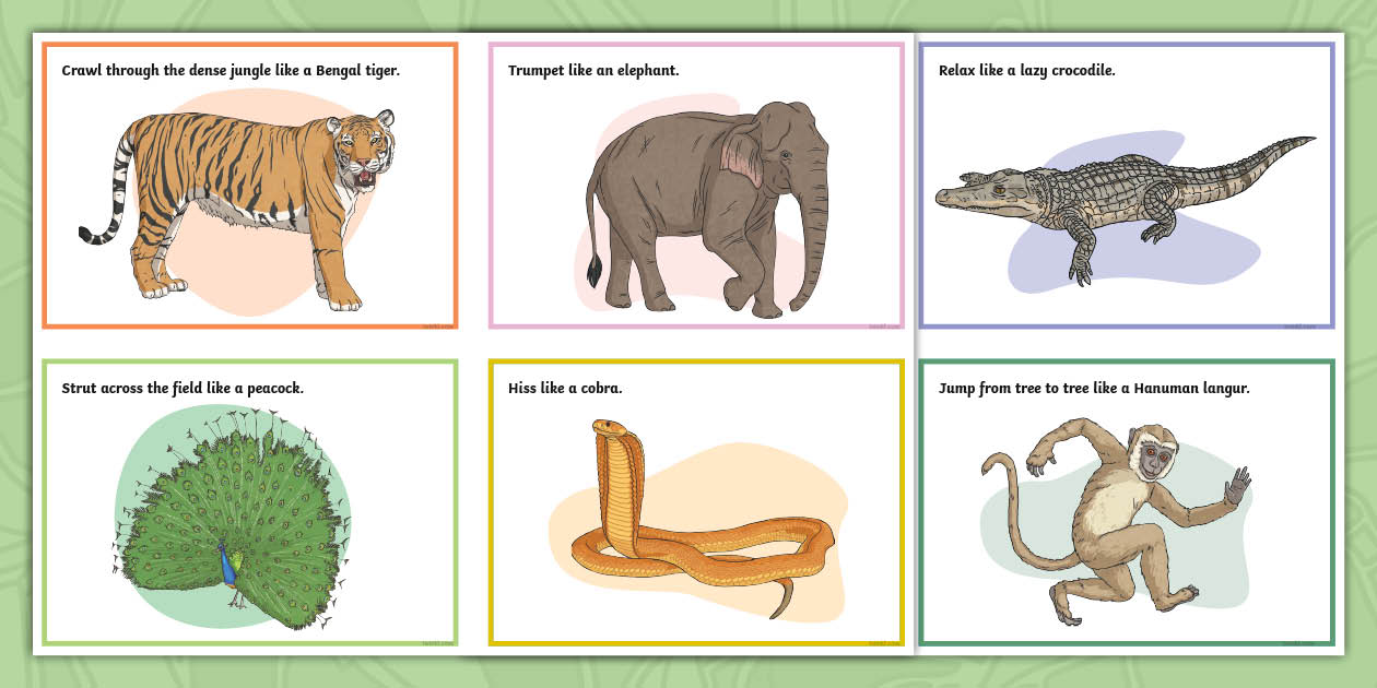 Animals in India Brain Break Action Cards