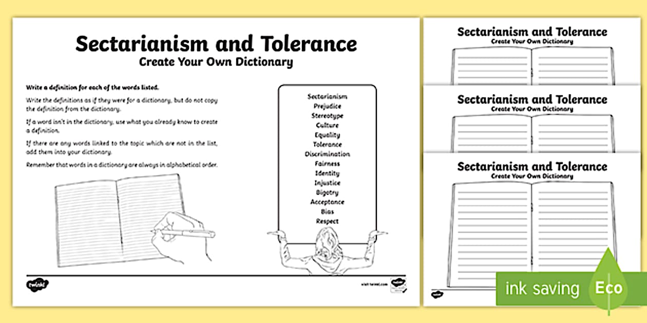 Sectarianism and Tolerance Create Your Own Dictionary Activity