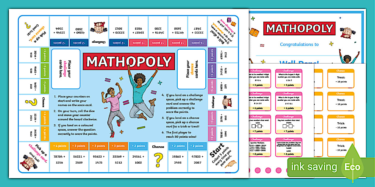 4-Digit and 5-Digit Addition Mathopoly Board Game - Twinkl