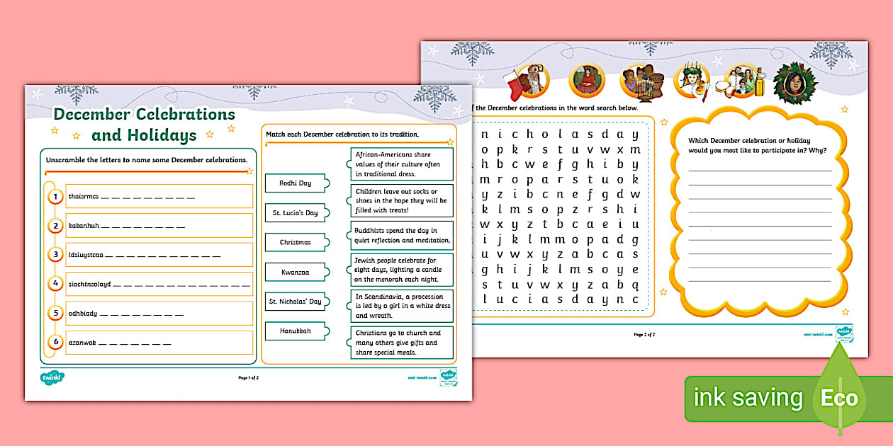 KS2 December Celebrations and Holidays Activity - Twinkl