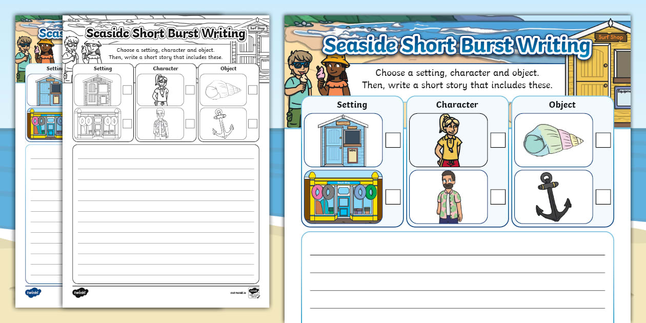 Seaside Short Burst Writing Template (teacher made) - Twinkl