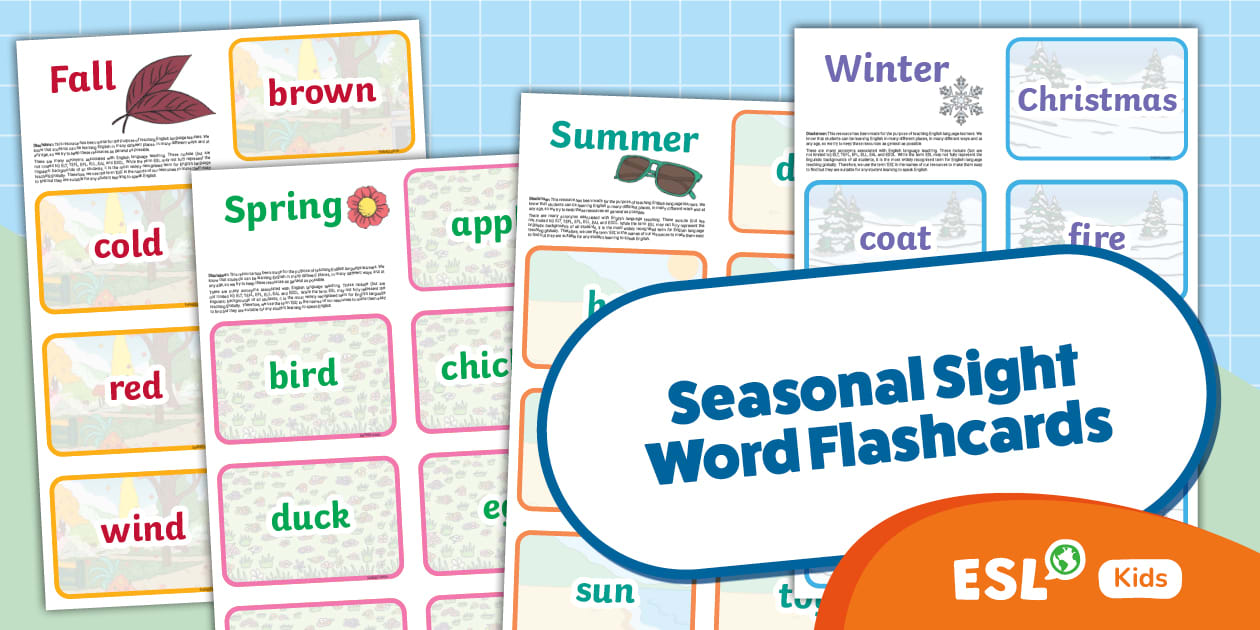 Seasonal Sight Words Flashcards for Kids