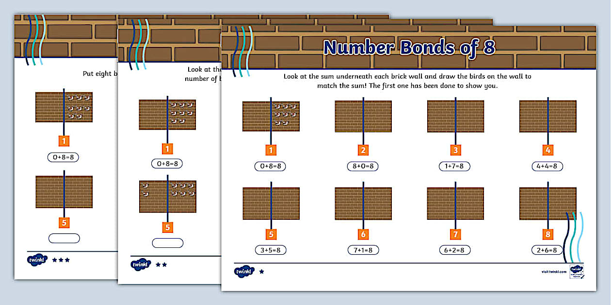 Number Bonds of 8 Differentiated Activity Sheets - - Twinkl