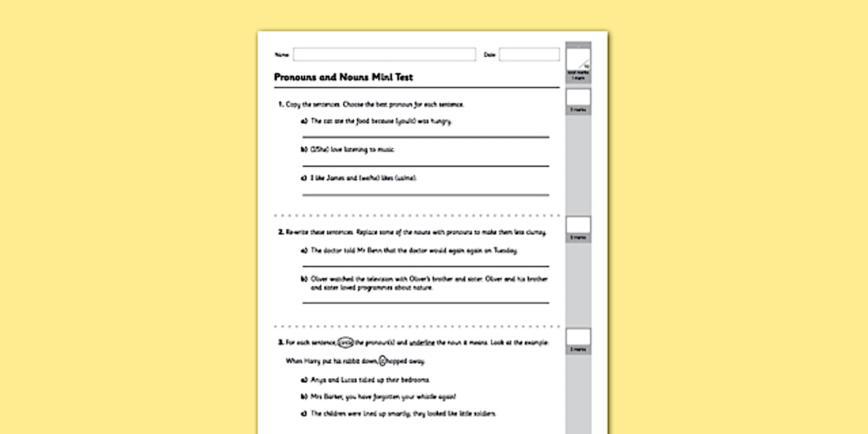 Nouns and Pronouns Exercises with Answers | Primary Teaching
