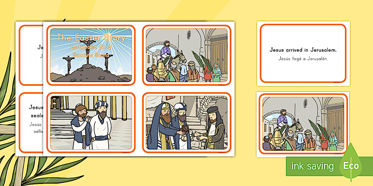 Easter Story Matching Sequencing Cards English/Spanish - Easter Story ...