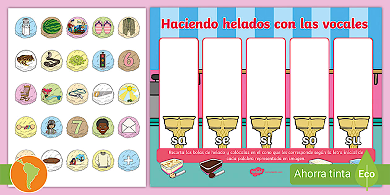 Editable Haciendo helados con las sílabas sa, se, si, so, su
