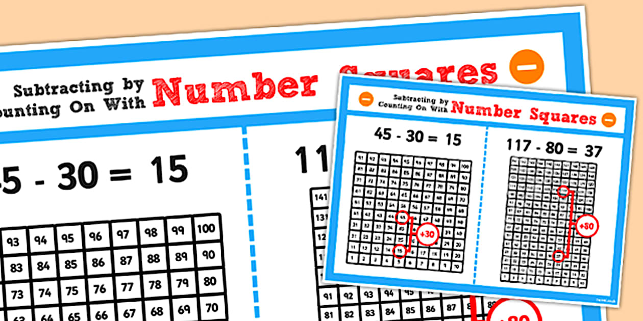 Subtracting 2-Digit Numbers and Tens by Counting On Using Number Squares