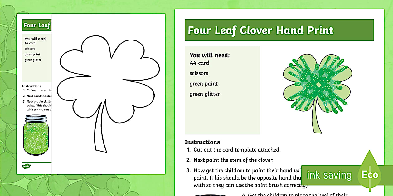 Black and White 4 Leaf Clover Handprint Activity - Twinkl