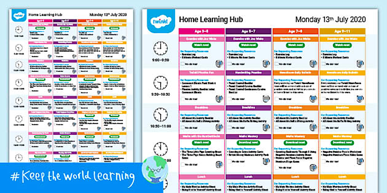 Home Learning Hub Daily Plan Monday 13th July (Teacher-Made)