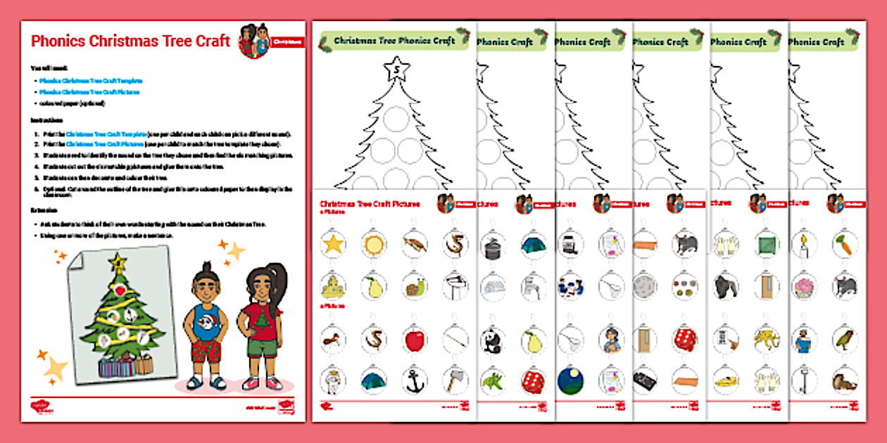 Twinkl Phonics Christmas Tree Craft (teacher made) - Twinkl