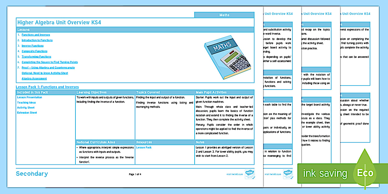 FREE! - Higher Algebra Unit Overview (teacher made) - Twinkl
