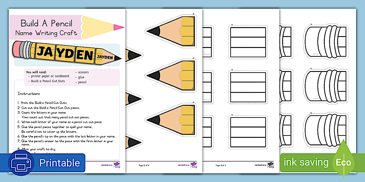 Build a Pencil Name Writing Craft (teacher made) - Twinkl