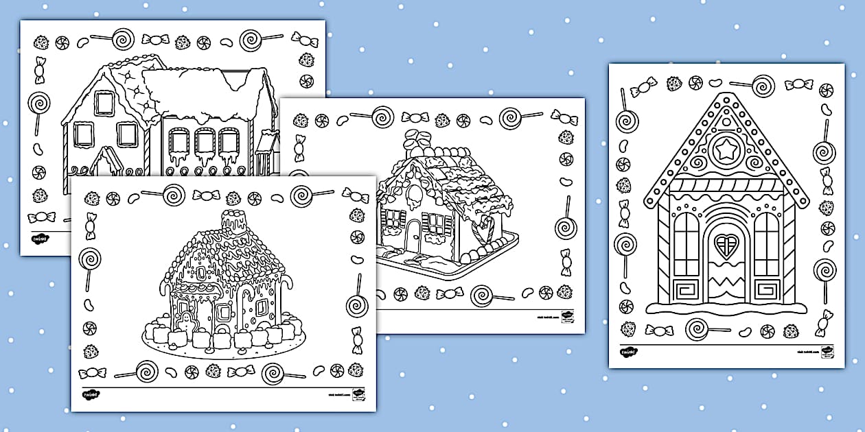 Gingerbread House Coloring Sheets (teacher made) - Twinkl