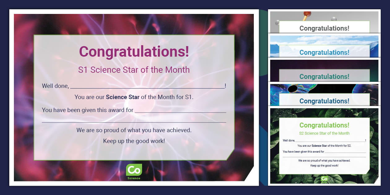 S1 to S6 Science Star of the Month Praise Cards - Twinkl