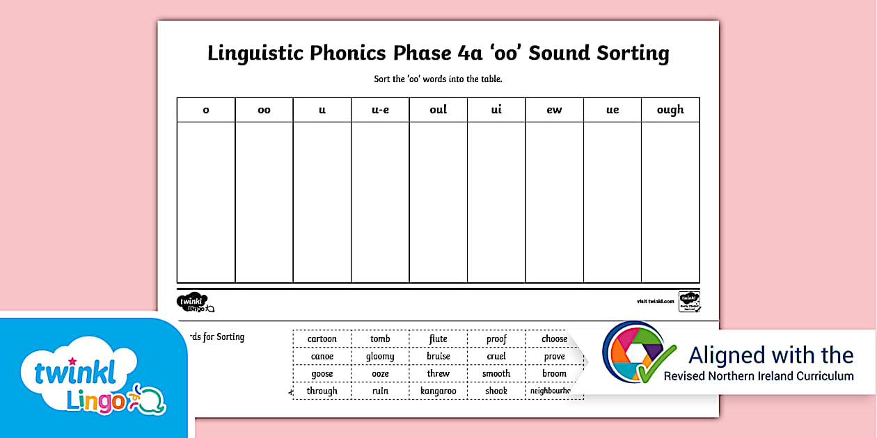 Linguistic Phonics Phase 4a 'oo' Sound Sorting Worksheet