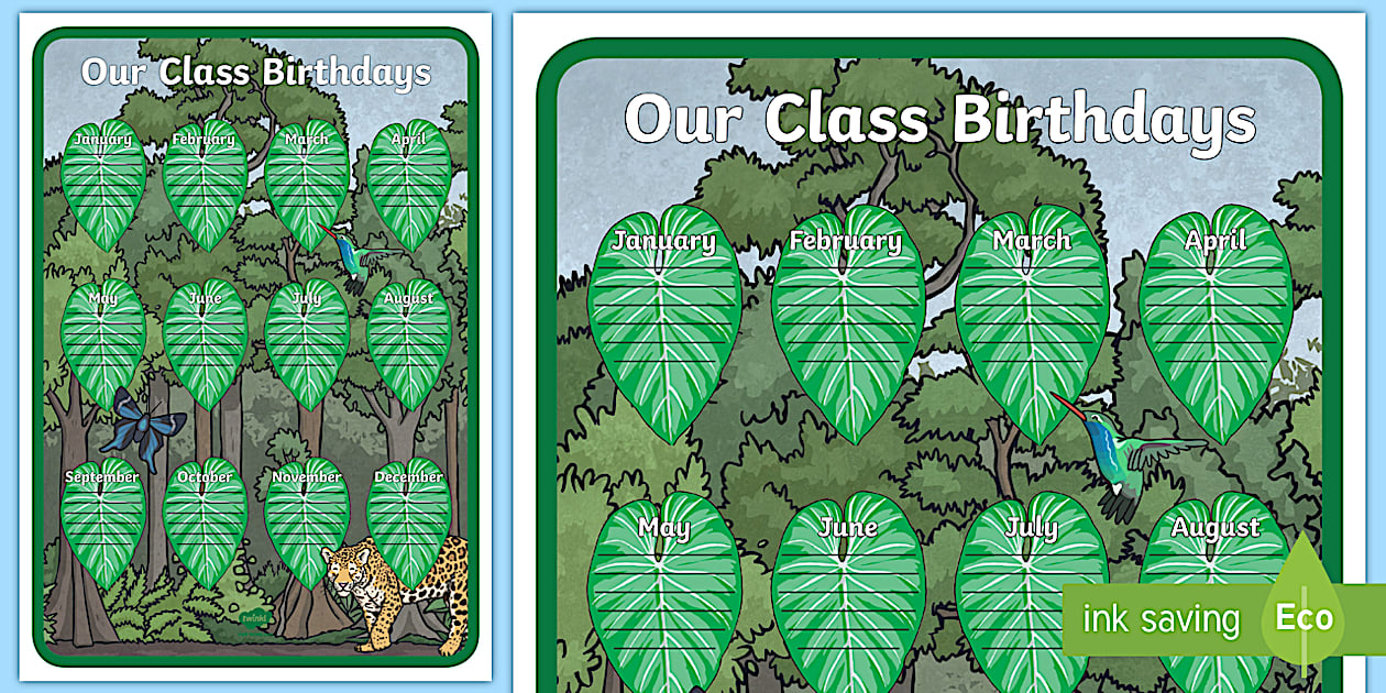 Editable Jungle Themed Our Birthday Chart Display Poster