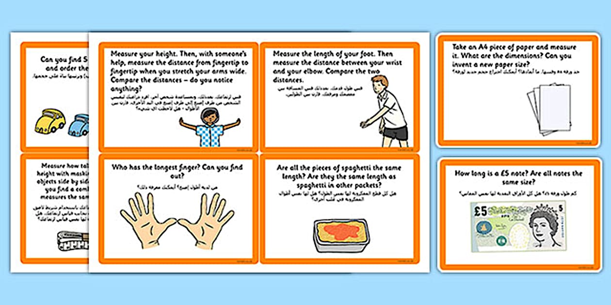 Measuring Length Challenge Cards Arabic Translation - Twinkl