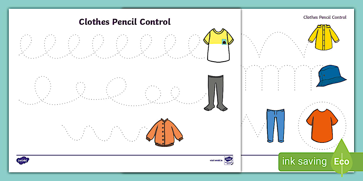 Clothes Pencil Control Worksheet (teacher made) - Twinkl